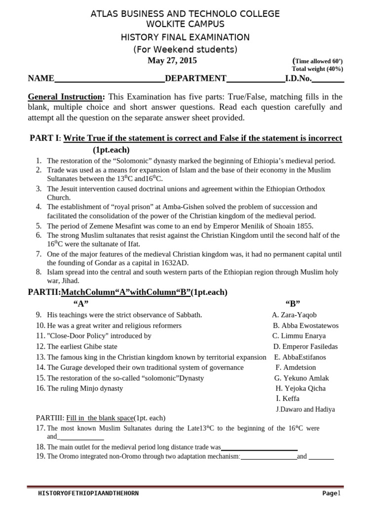 ATLAS COLLEGE History Final | PDF