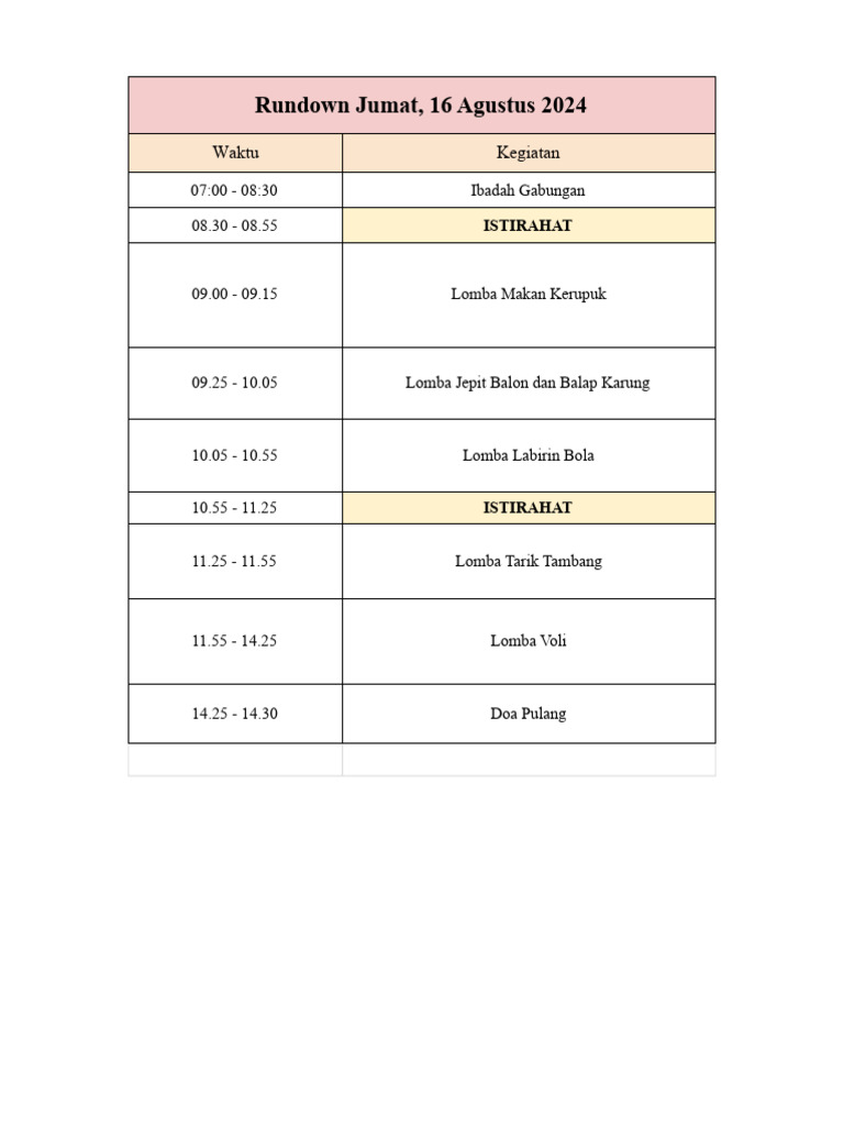 Rundown 17an 24 - 25 - Rundown 16 Agustus (Murid) | PDF
