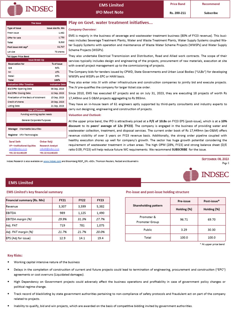 EMS Limited - IPO Note - Indsec | PDF