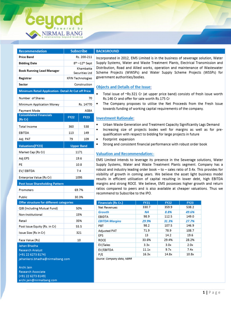 EMS Limited IPO Note Nirmal Bang | PDF