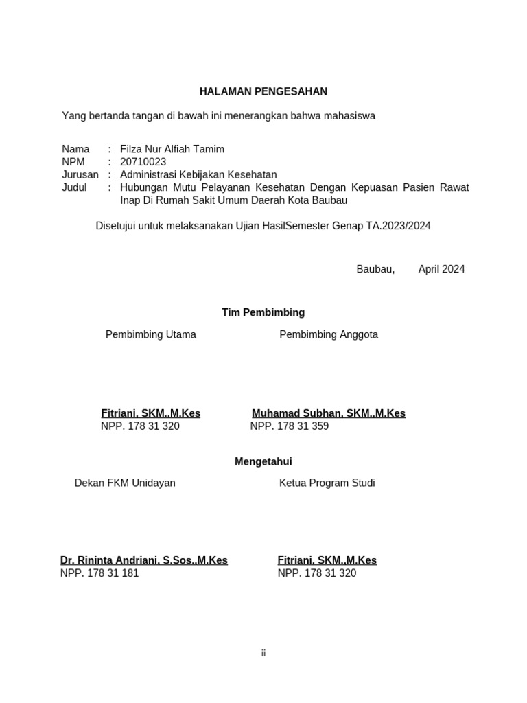 Hal Pengesahan Dan Daftar Isi Filza | PDF