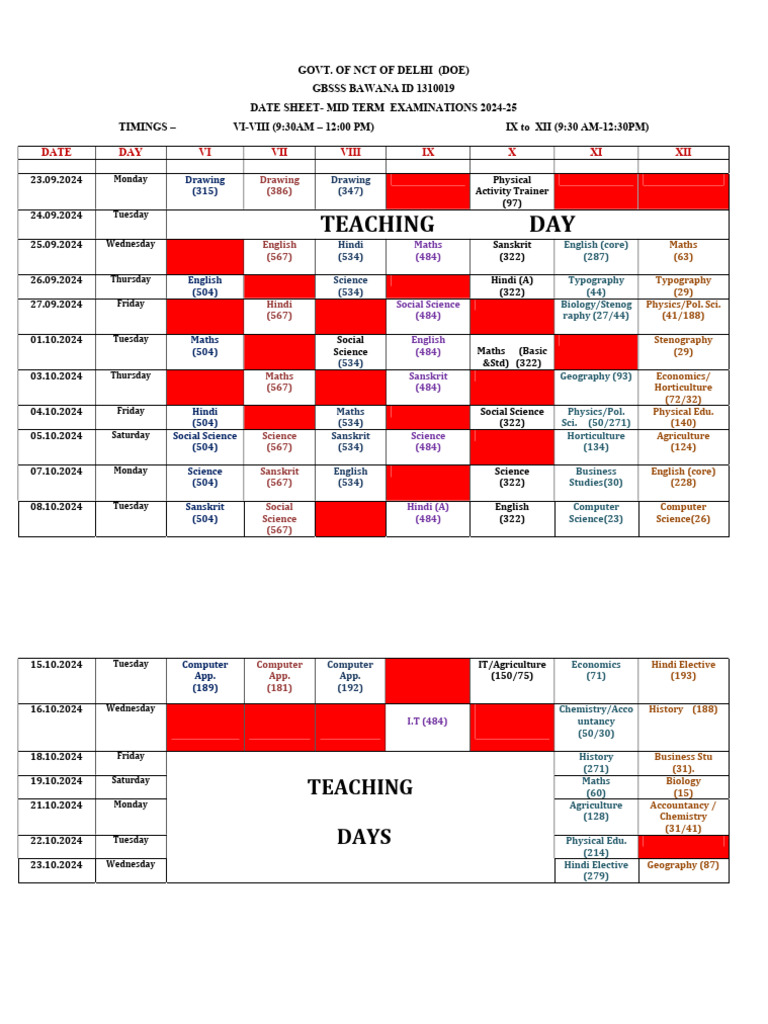 Revised Date Sheet 1 | PDF