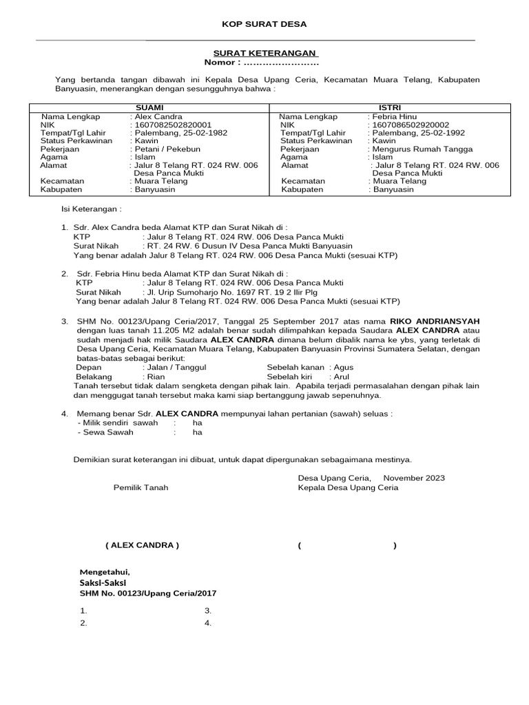 Surat Desa Alex Candra 2-1 | PDF