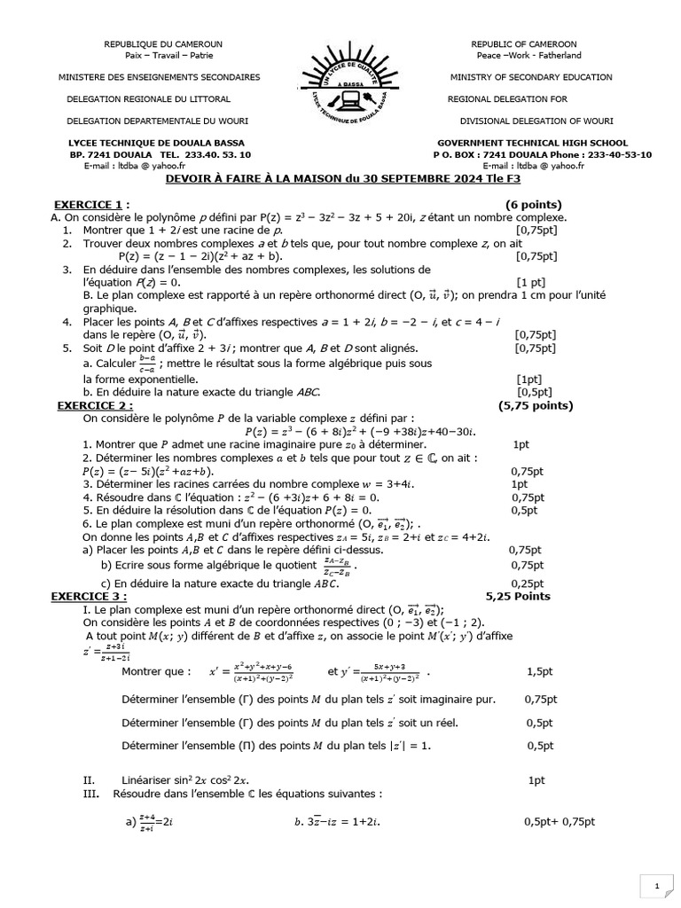Fiche Chap 1 Tle f3 2024-2025 | PDF