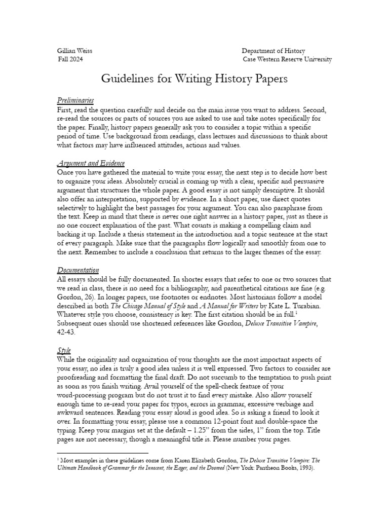 Guidelines For Writing AGood History Paper 2024 | PDF