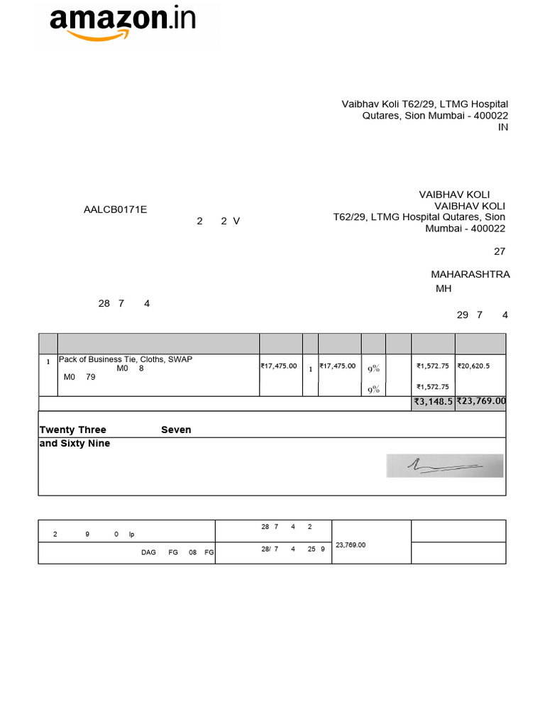 Amazon Bill MHU1-4632921 | PDF