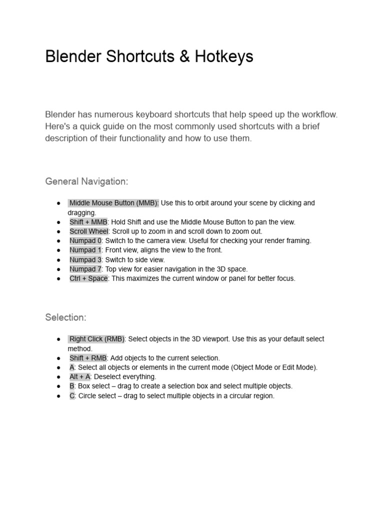Blender Shortcuts & Hotkeys | PDF