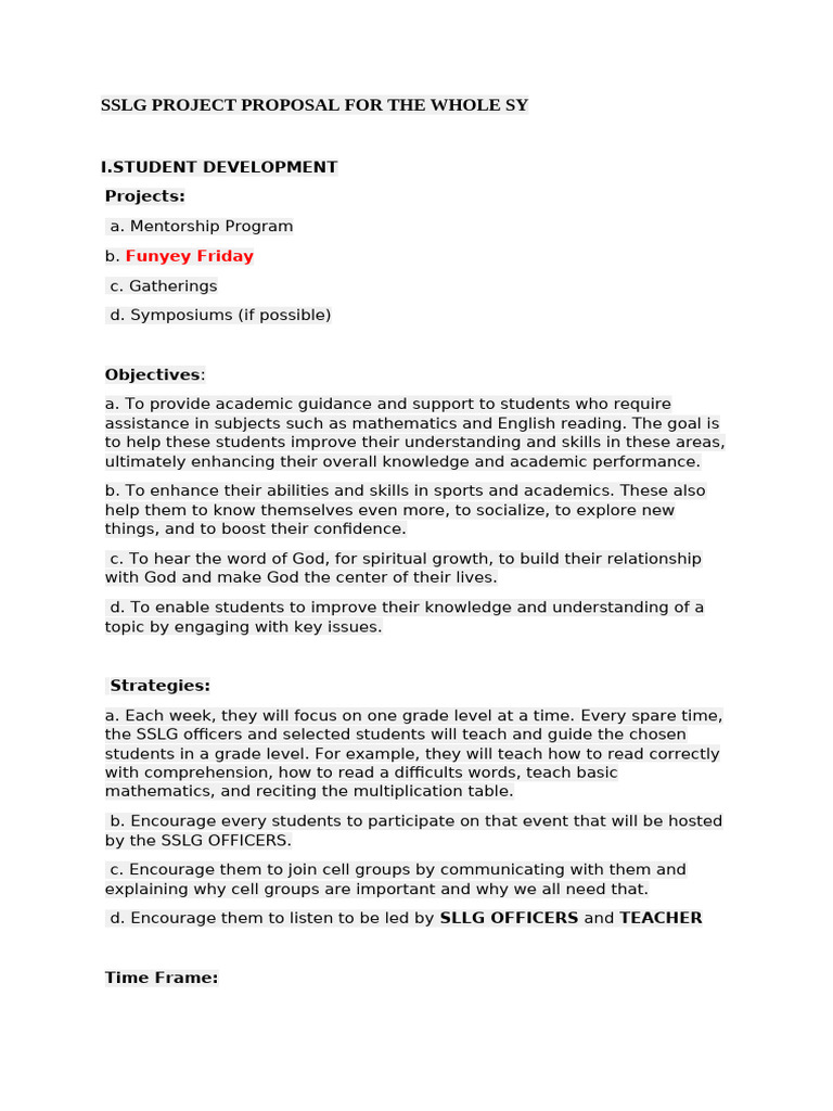 SSLG Project Proposal For The Whole Sy | PDF
