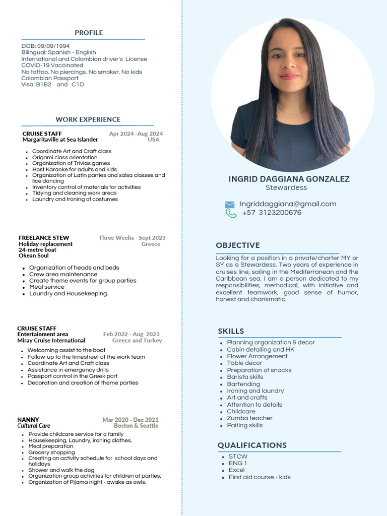 Ingrid Daggiana CV - Stewardess | PDF