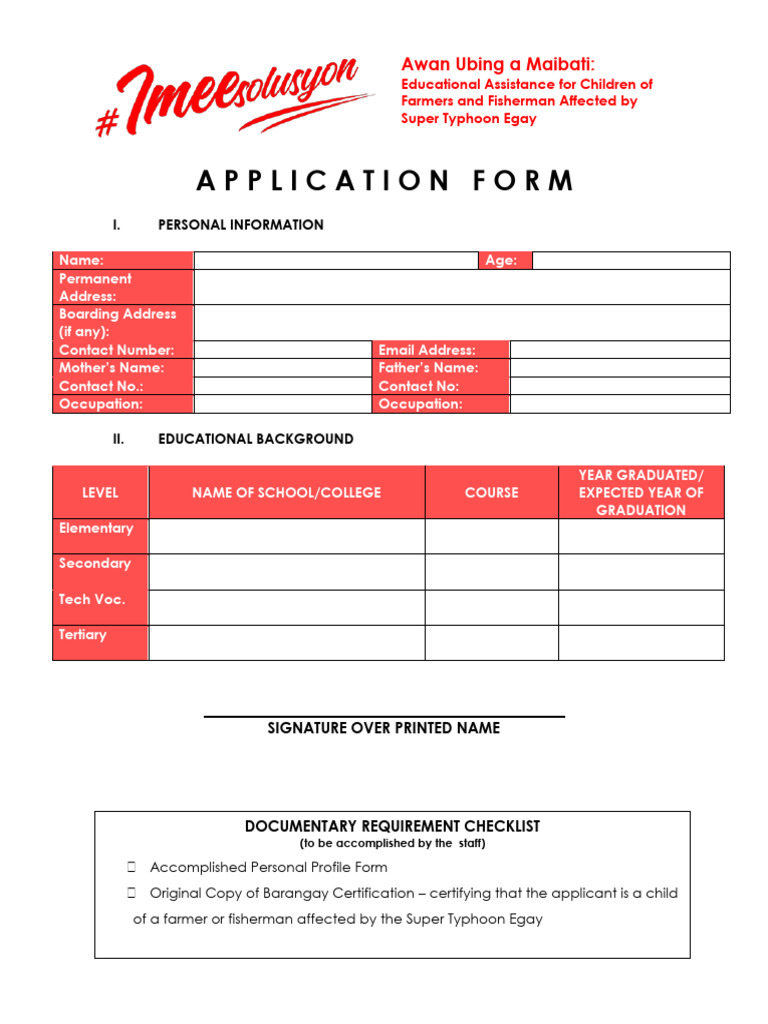 ImeeSolusyon Educational Asisstance Application Form | PDF