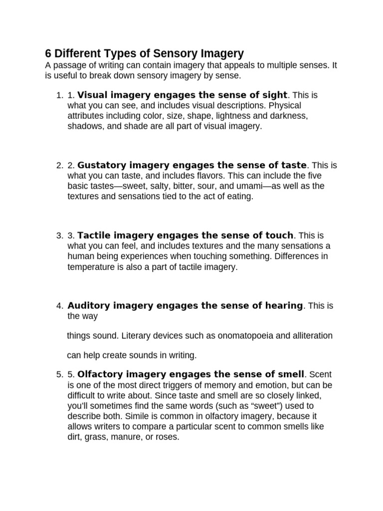 6 Different Types of Sensory Imagery | PDF | Self-Improvement | Science ...