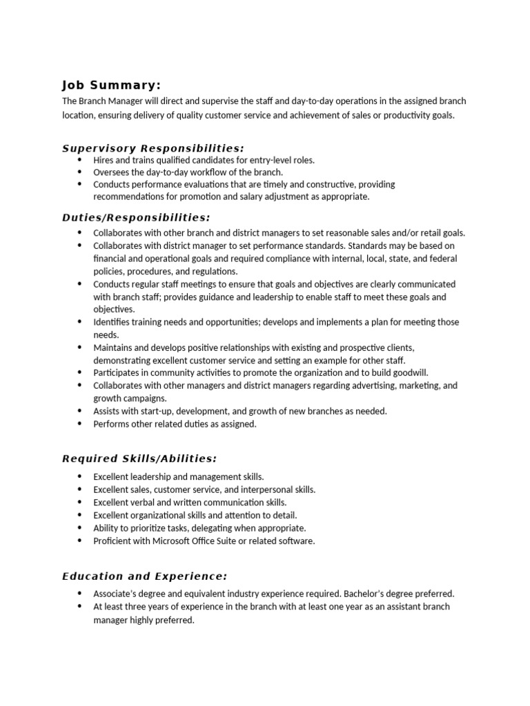 Branch Manager | PDF