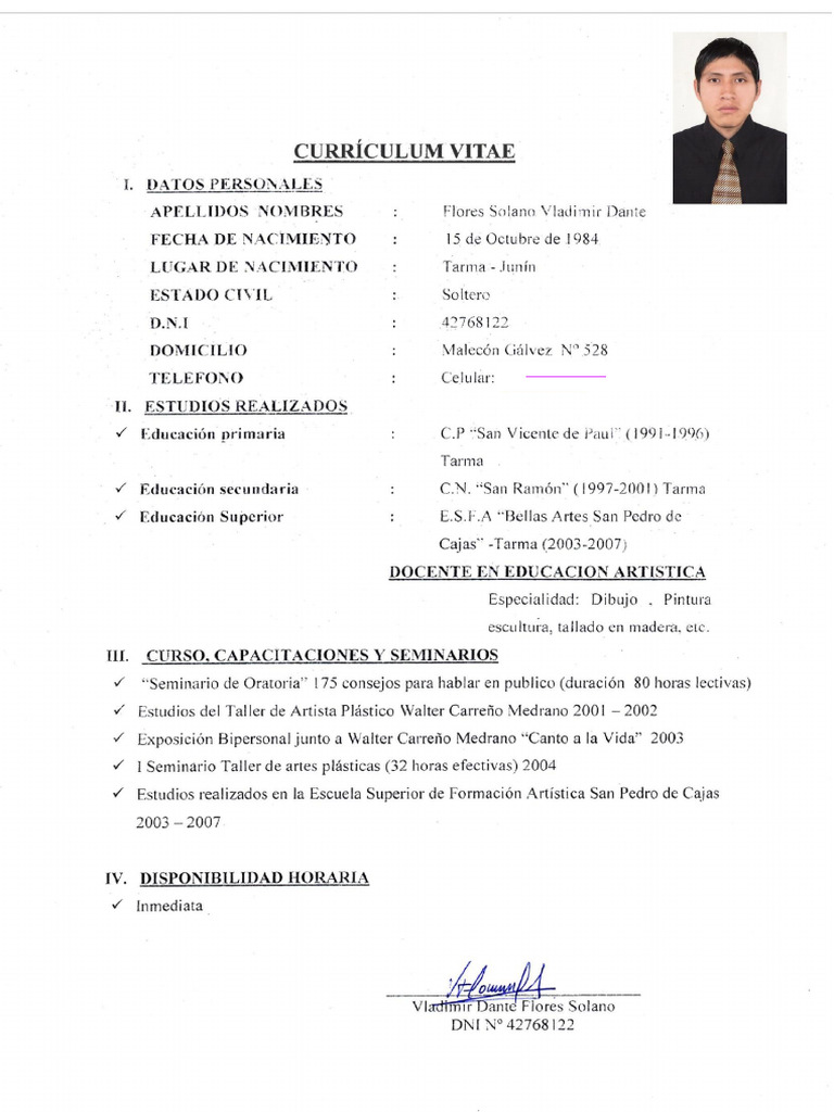 Curriculum Educación-Vladimir Dante Flores Solano | PDF