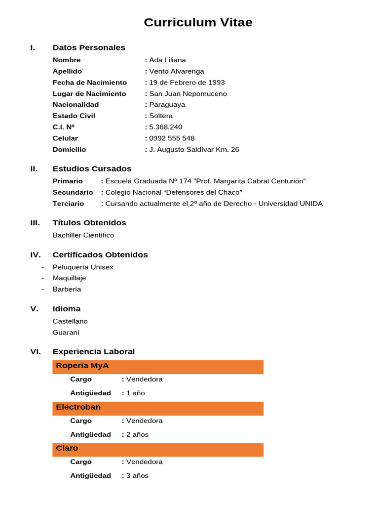 Curriculum Ada Vento | PDF