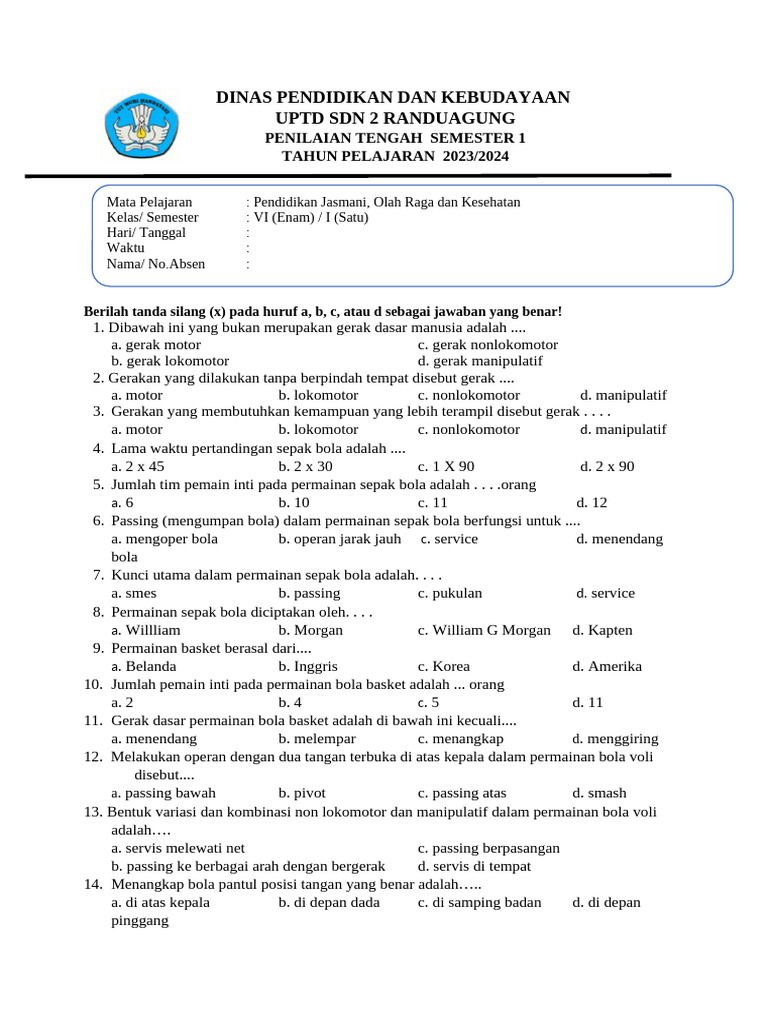 Soal Pjok Kelas 6 | PDF