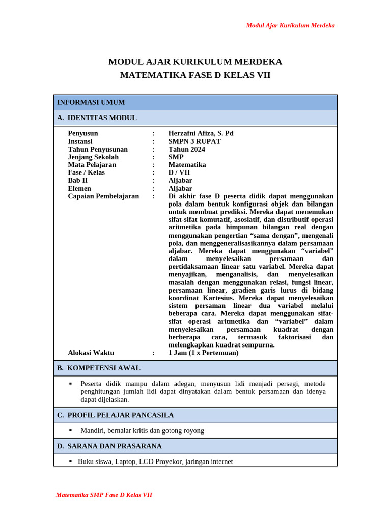 Modul Ajar MTK Bab 2 | PDF