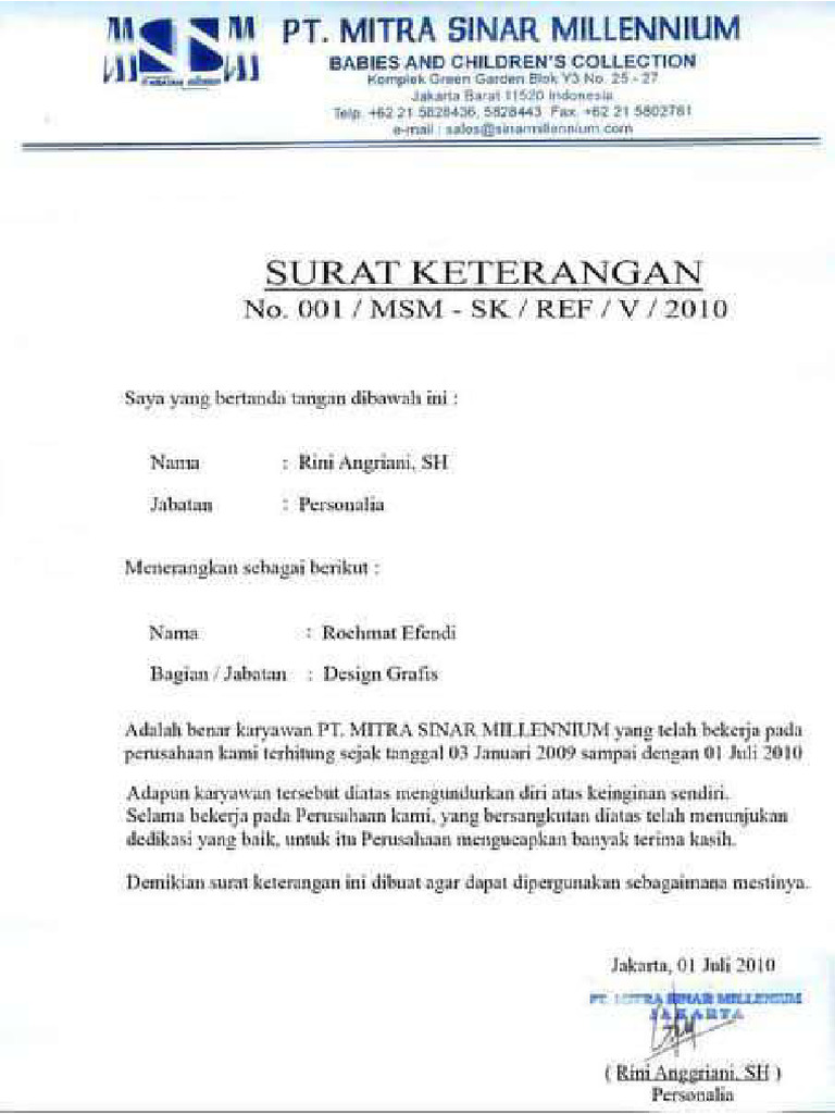 Contoh Surat Paklaring Kerja Dan Bagaimana Membuatnya 2 | PDF