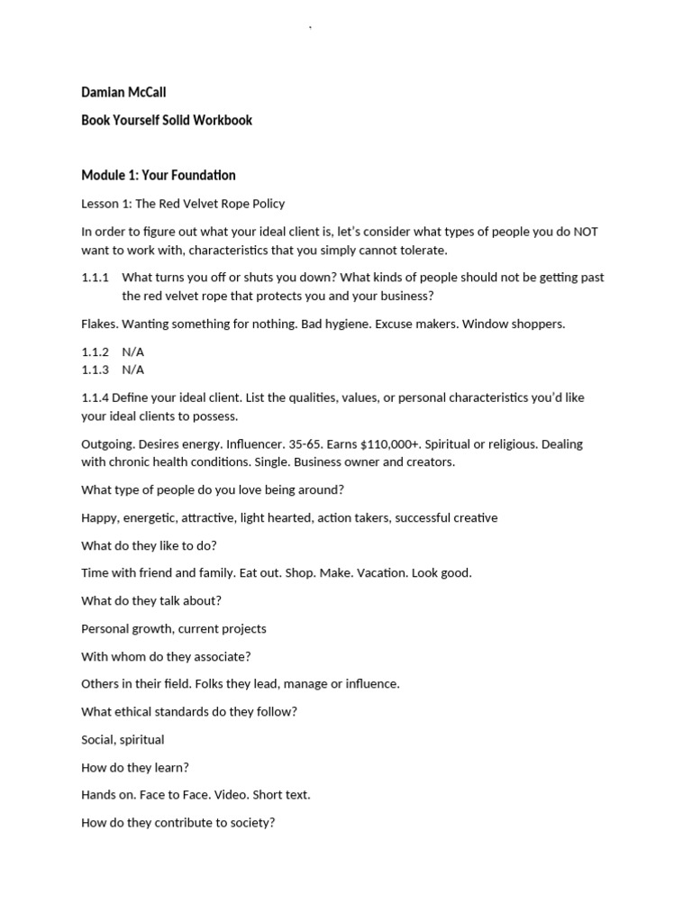 Book Yourself Solid Workbook | PDF