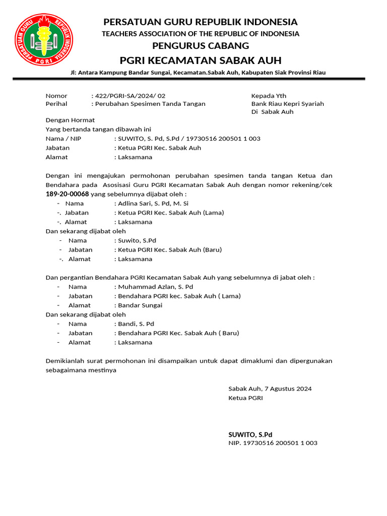 Surat Spesimen | PDF