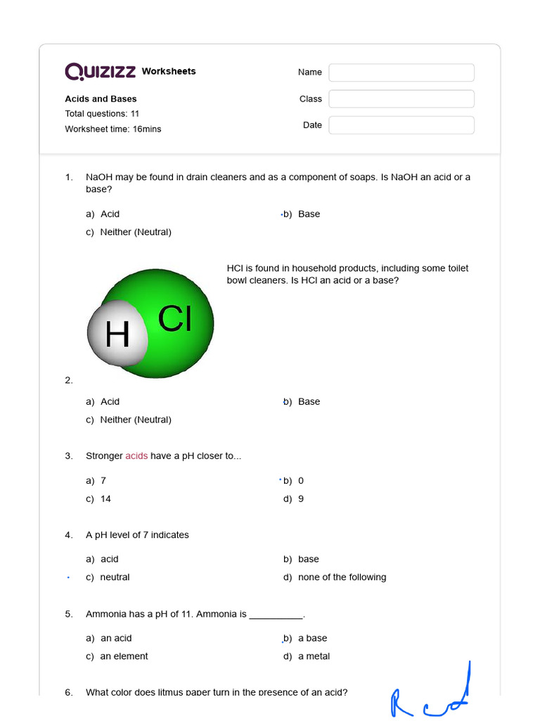 Acids and Bases Quizizz | PDF | Acid | Ph