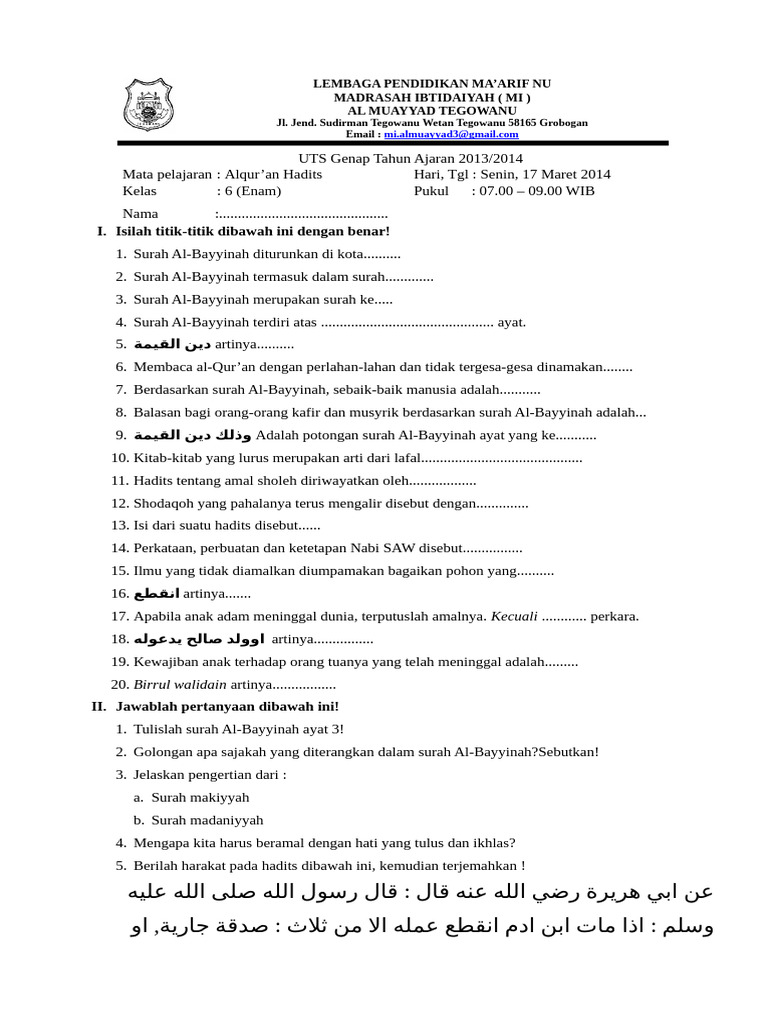 Soal QH Mid Genap 14-15 | PDF