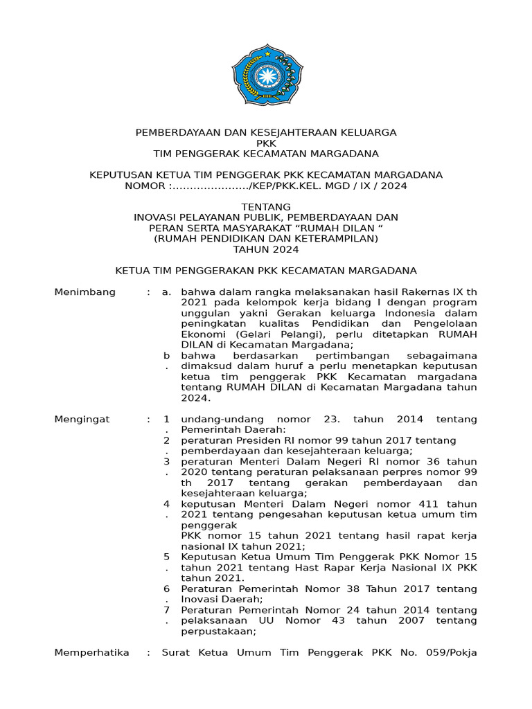 SK PKK Rumah Dilan | PDF