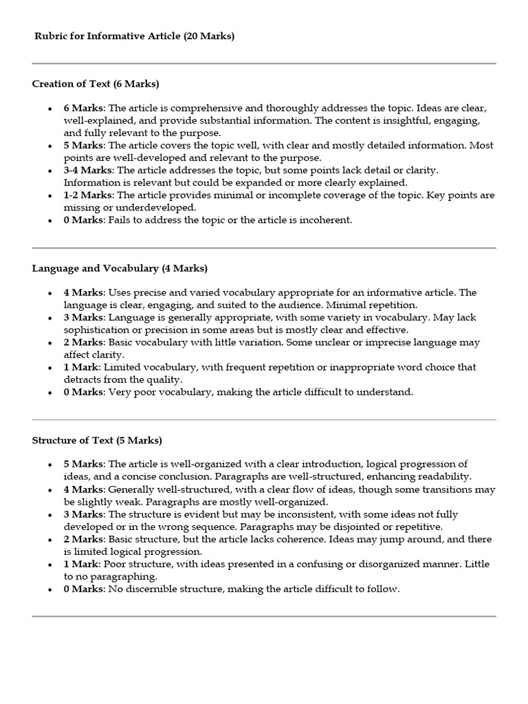 Rubric For Informative Article | PDF