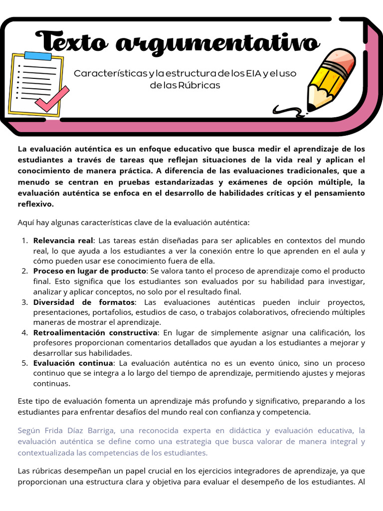 Texto Argumentativo: Características y La Estructura de Los EIA y El Uso de Las Rúbricas | PDF ...
