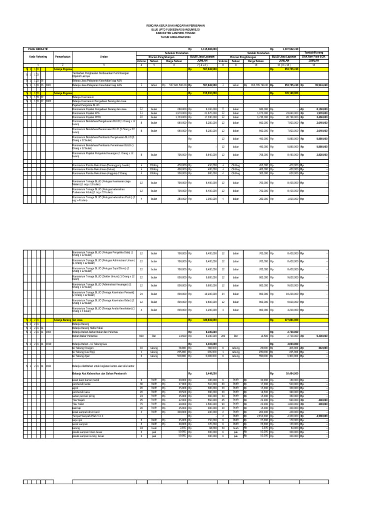 RKA PERUBAHAN BLUD PKM BANGUNREJO TAHUN 2024 FX | PDF