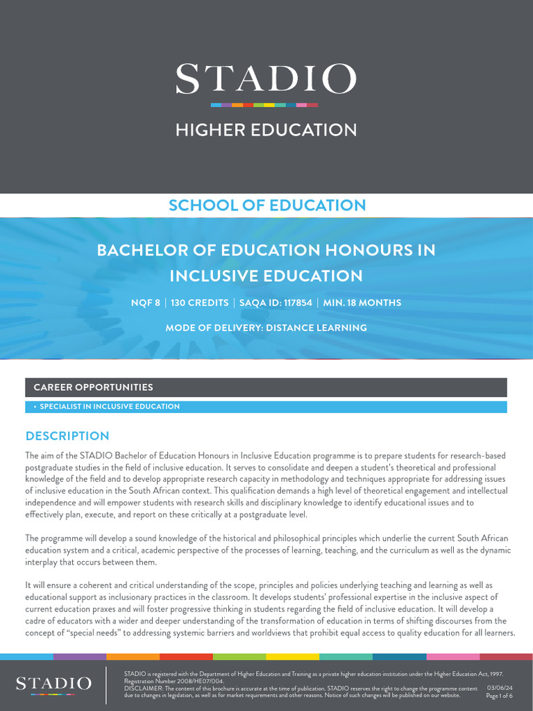 SOE - Bachelor of Education in Honours in Inclusive Education 03.06 DL ...