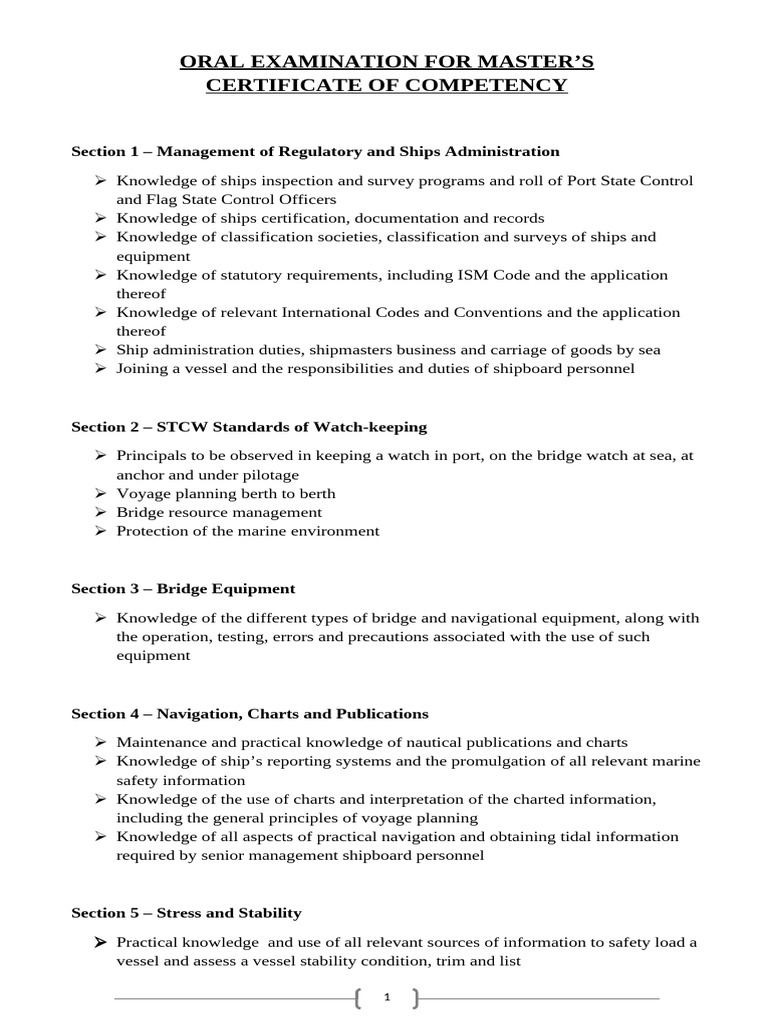 ORAL EXAMINATION FOR MASTER'S CoC | PDF
