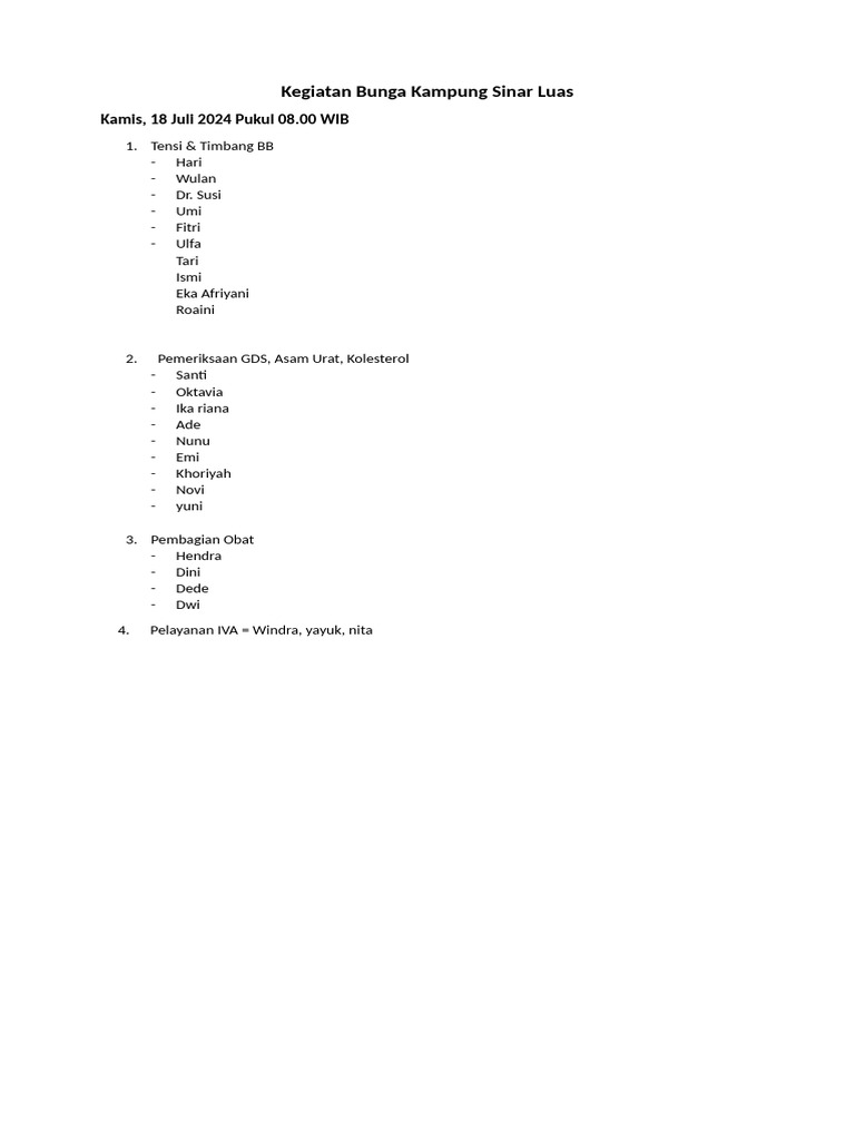 Kegiatan Bunga Kampung Sinar Luas 18 Juli | PDF