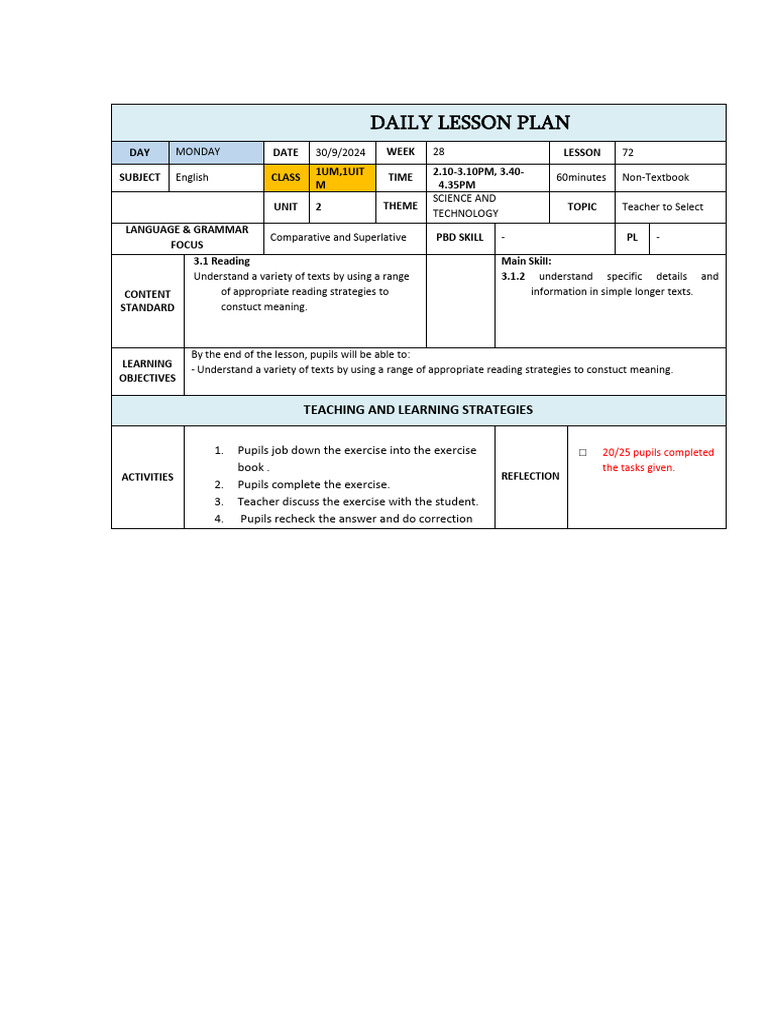 lesson Plan 2024 week 28 | PDF