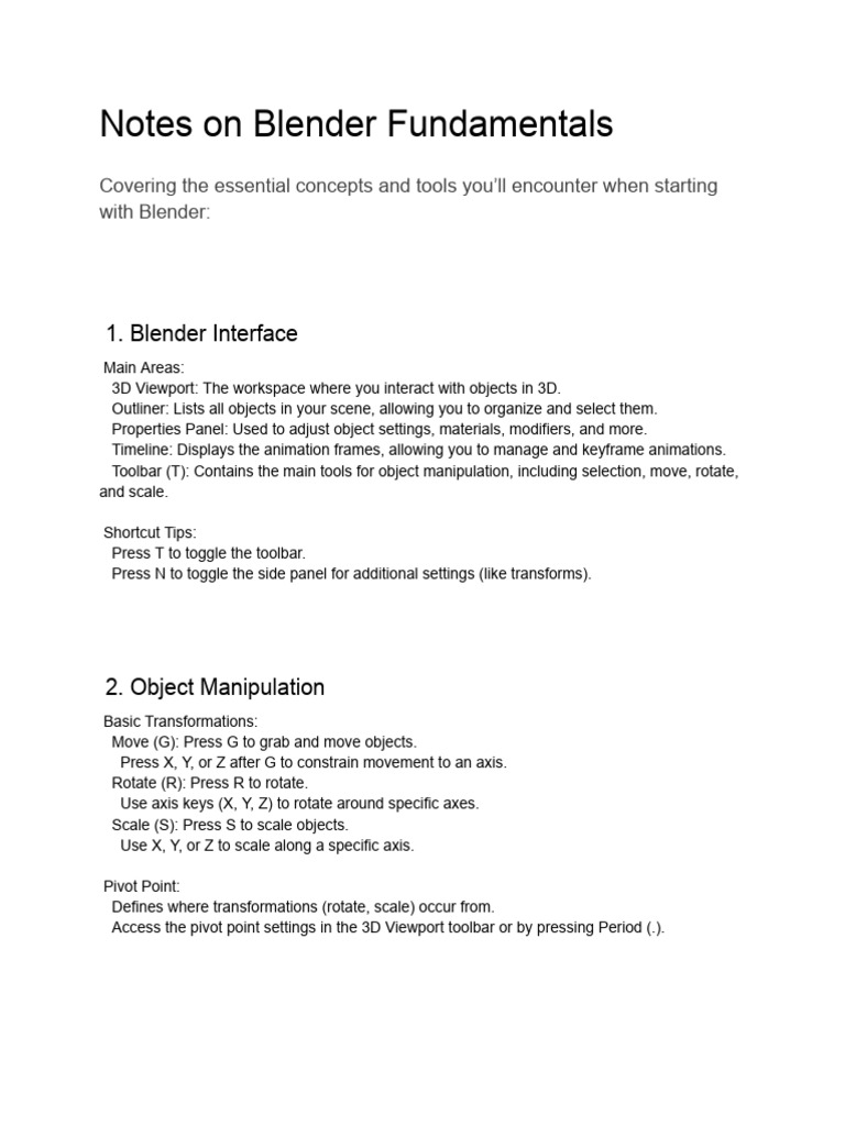 Notes on Blender Fundamentals | PDF