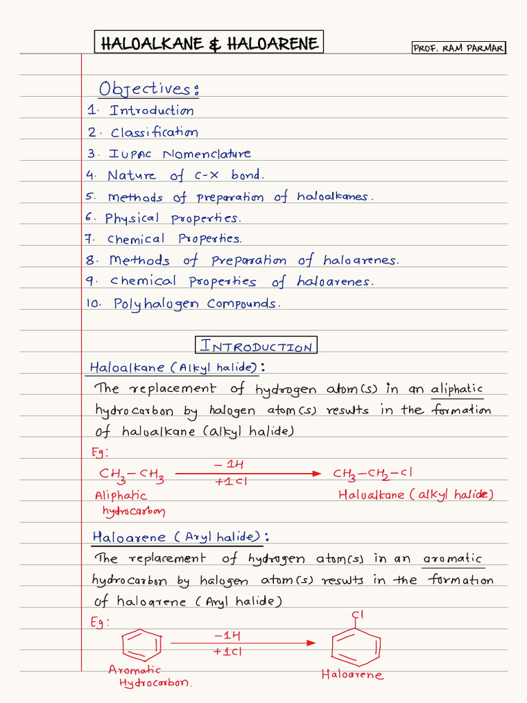 Haloalkane & Haloarene-Complete Notes | PDF
