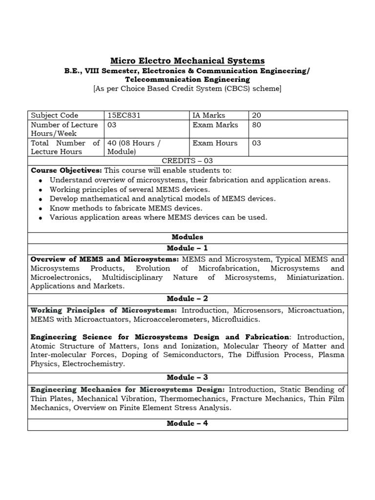 Micro Electro Mechanical Systems: Working Principles of Microsystems | PDF