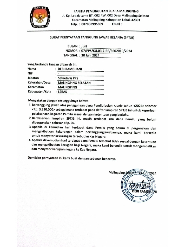 SPTJB Dan Lampiran Bulan Juni | PDF