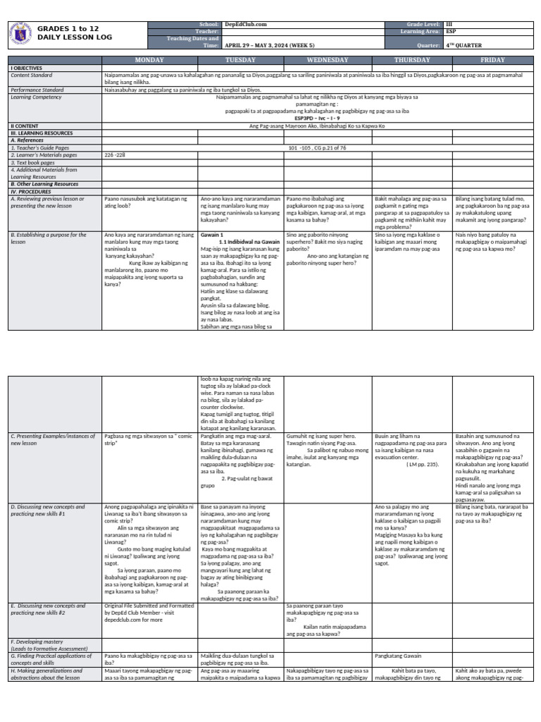 DLL - Esp 3 - Q4 - W5 | PDF