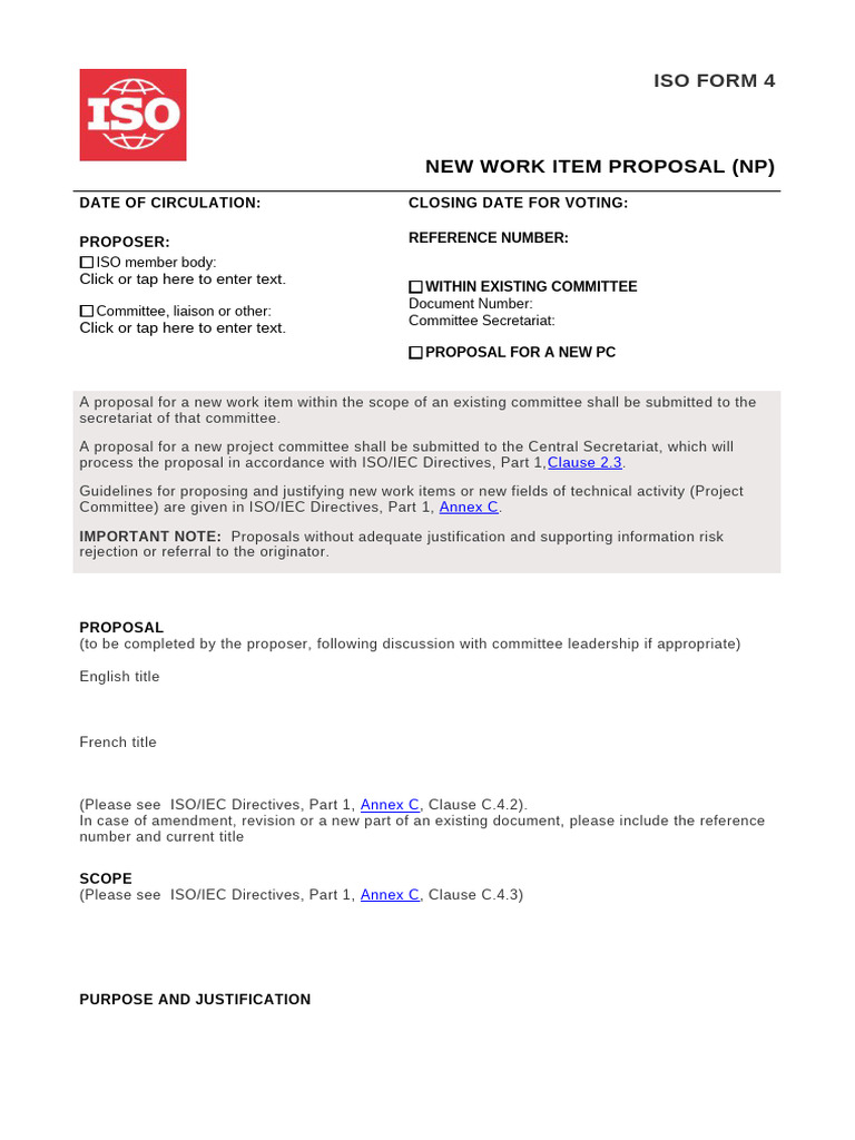 Form 04 New Work Item Proposal | PDF | International Organization For ...