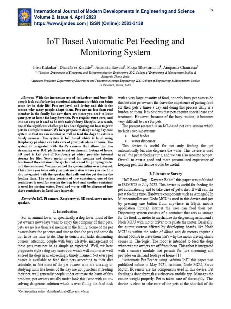 IoT Based Automatic Pet Feeding Andmonitoring System | PDF