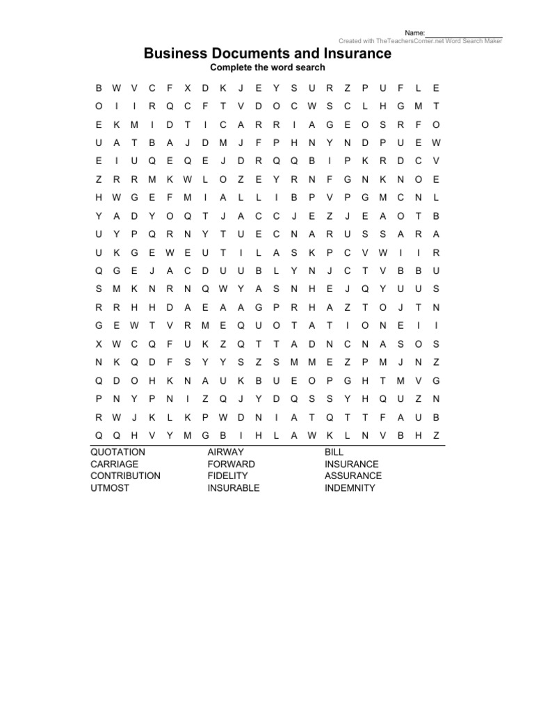 Word Search Business and Inurance | PDF