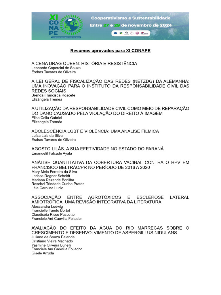 Resumos Aprovados para XI CONAPE | PDF