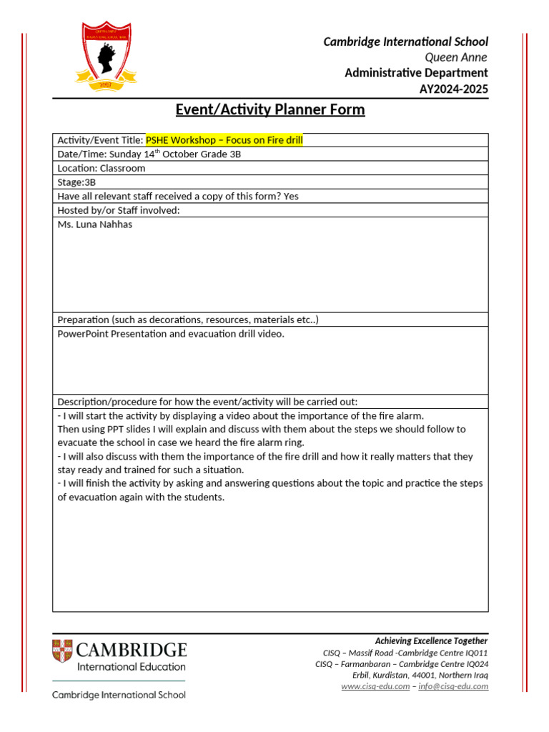 Fire drill Activity 3B | PDF