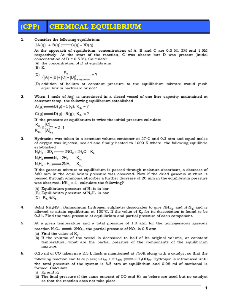 CPP Chemical Equilibrium | PDF