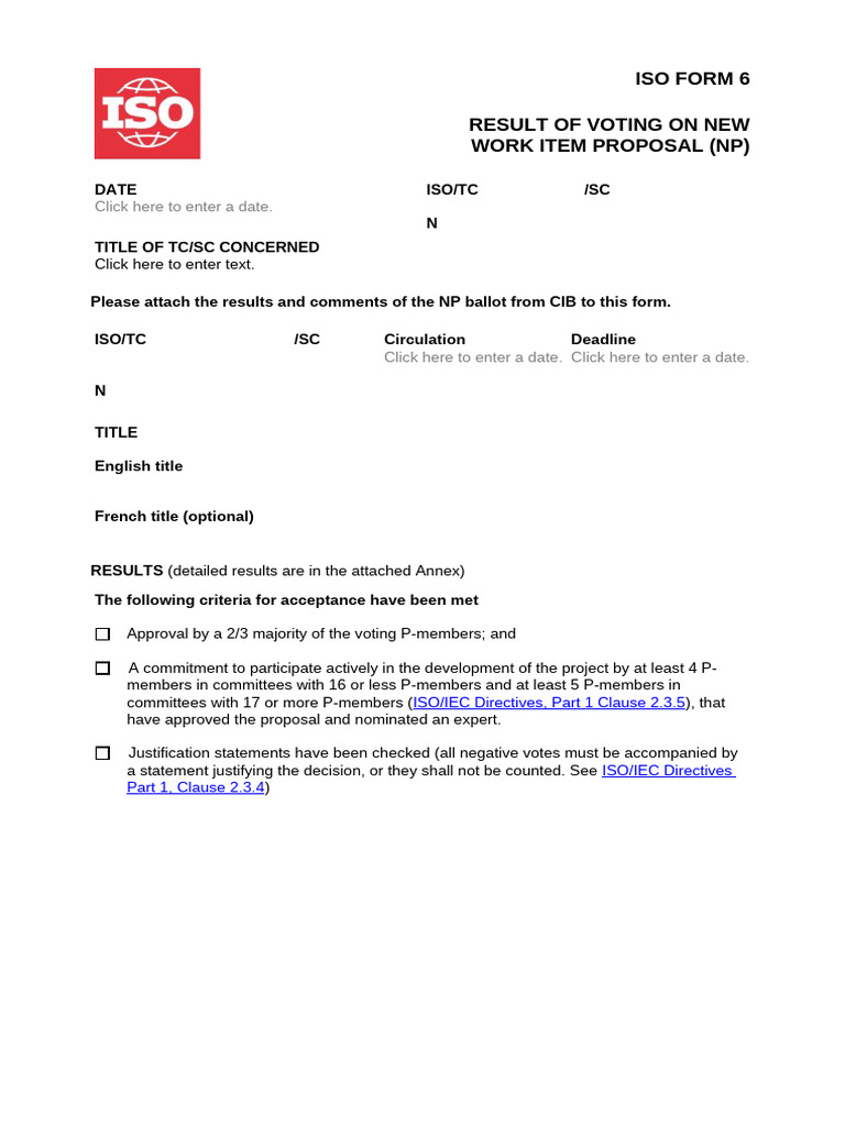 Form 06 Result of Voting On New Work Item Proposal | PDF ...