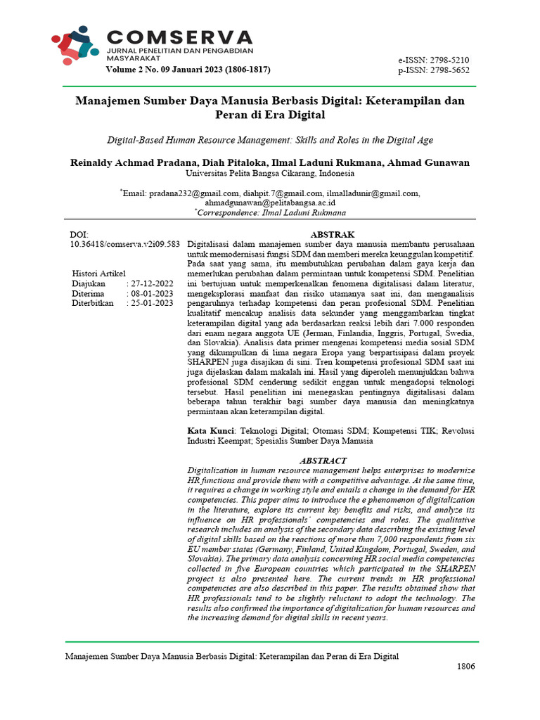 Manajemen Sumber Daya Manusia Berbasis Digital Ket | PDF