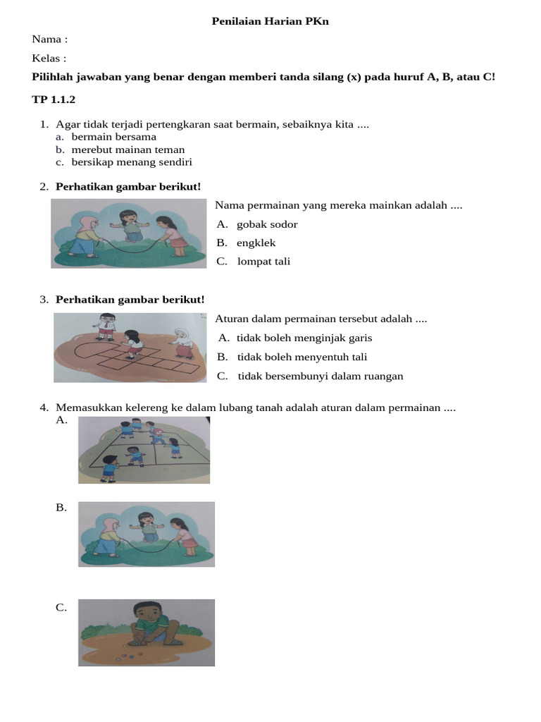Soal Penilaian Harian PKN TP 1.2 | PDF