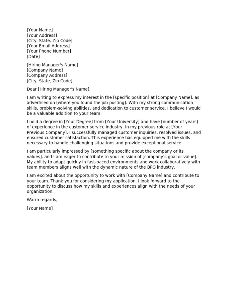 Sample Application Letter For BPO Job | PDF