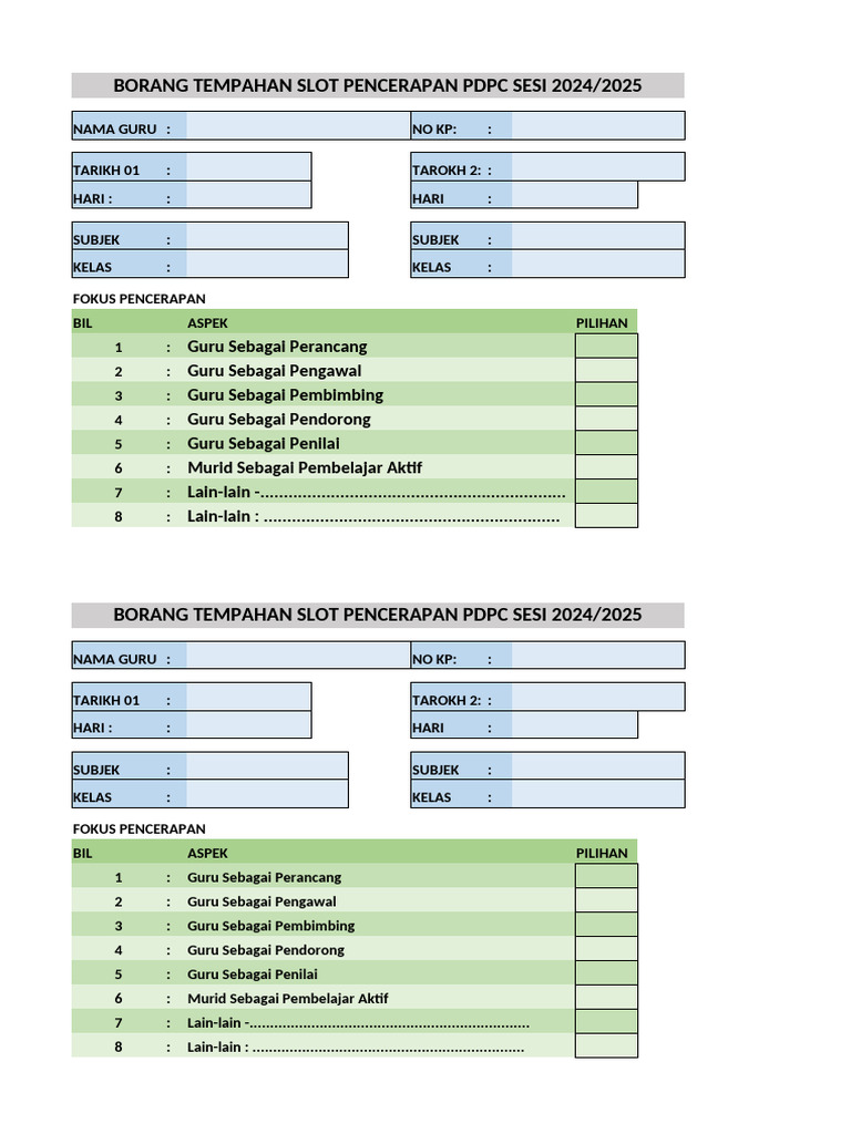 Borang Slot Pencerapan PDPC | PDF