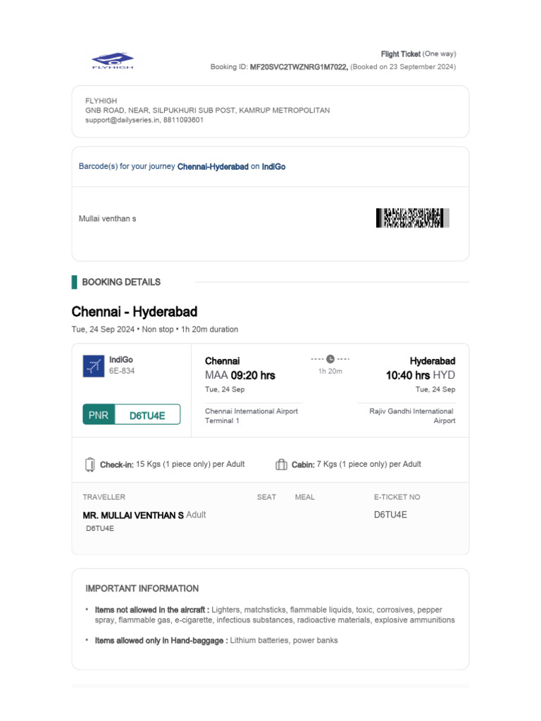 D6tu4e Maa Hyd 24 Sep Ticket | PDF